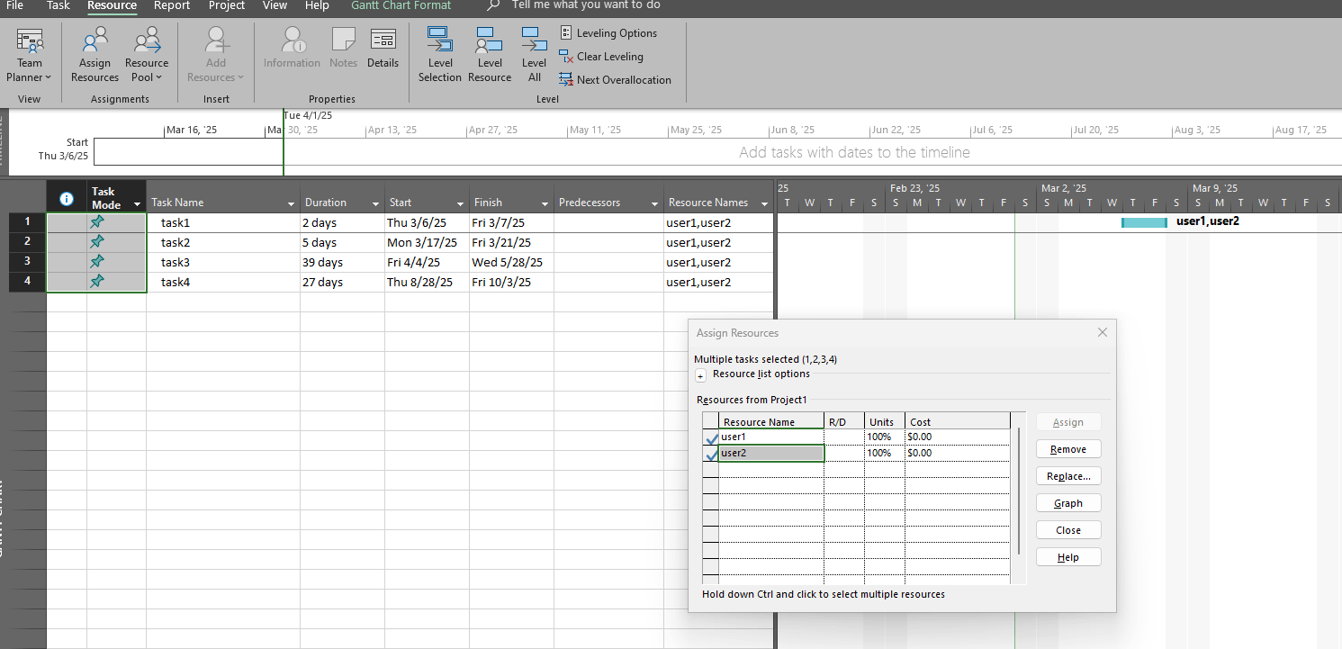 Assign same resource to multiple tasks at once - Microsoft Q&A