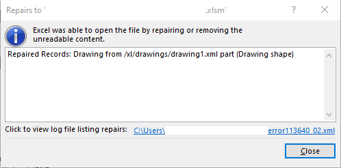 Repaired Records: Drawing from /xl/drawings/drawing1.xml part (Drawing shape) - Microsoft Q&A