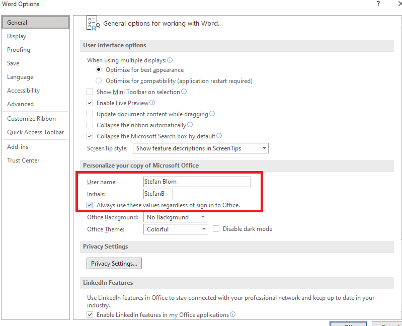 Edit name on word documents - Microsoft Q&A