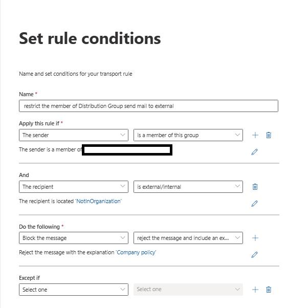 Create a transport rule to block external email for specific users in ...