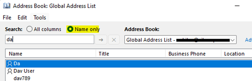 Global Address Book - Automatic Search Return - Microsoft Q&A
