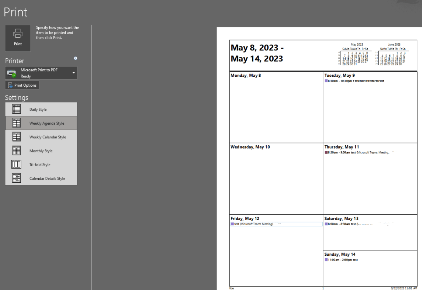 Cannot successfully print a 'Weekly Agenda Style' starting Sunday ...