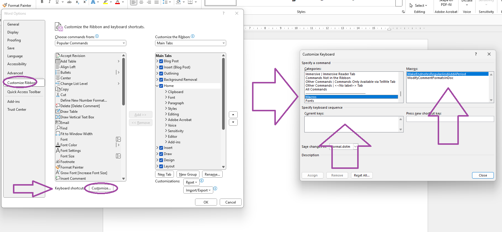 list of assigned WORD macro keyboard shortcuts - Microsoft Q&A