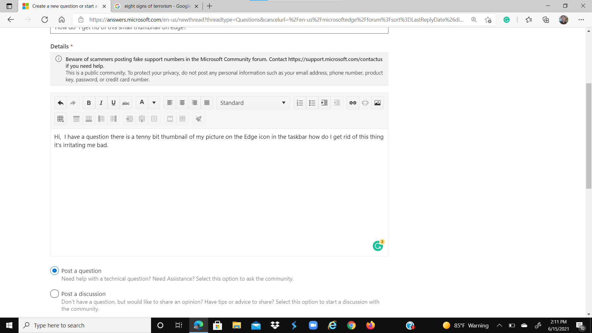 How do i get rid of this small thumbnail on edge? - Microsoft Q&A