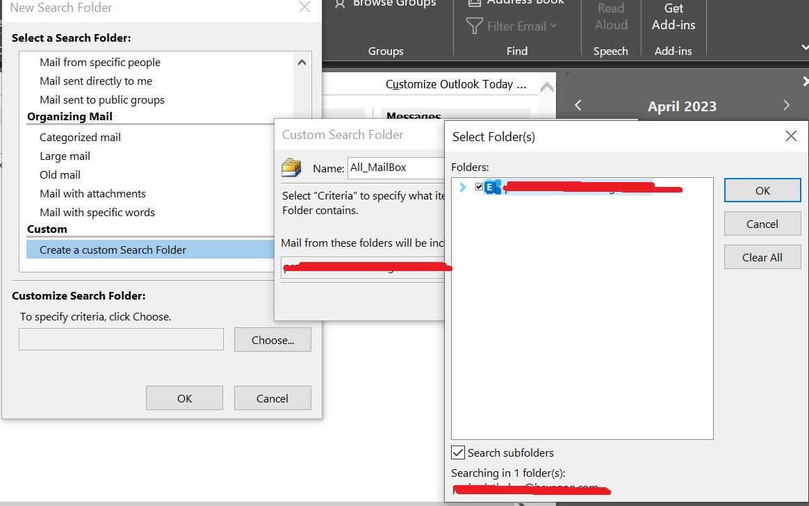 Browse thru mail or search for mails in specific period within multiple ...