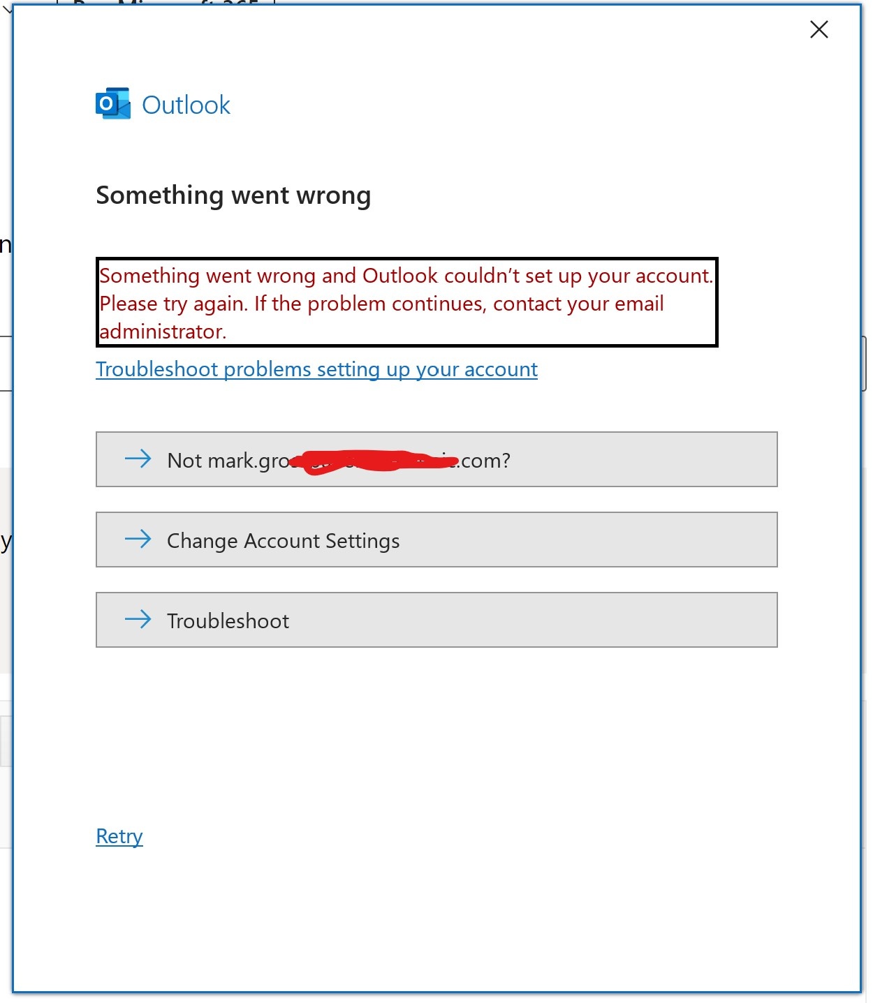 When I try to add a new account I get an error. - Microsoft Q&A