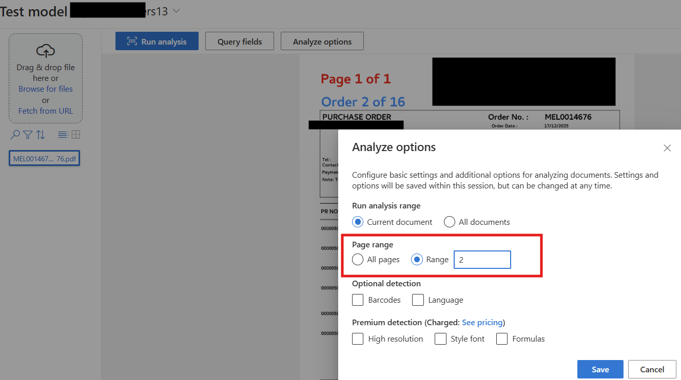 Custom extraction model - page range no longer working. Returns results ...
