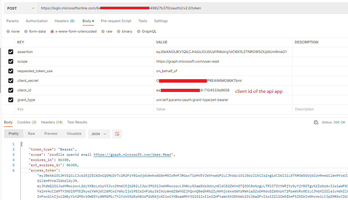 Middle-tier access token request and getting the invalid_grant error. AADSTS50013: Assertion ...