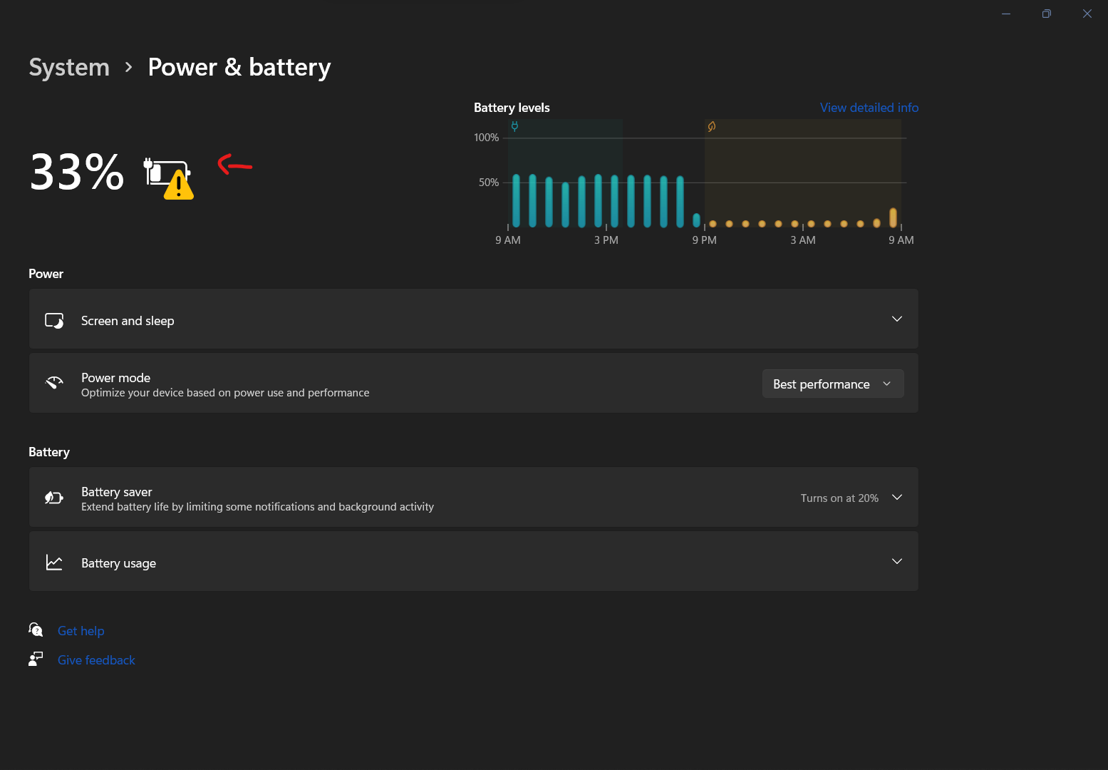Exclamation mark on top of battery status - Microsoft Q&A