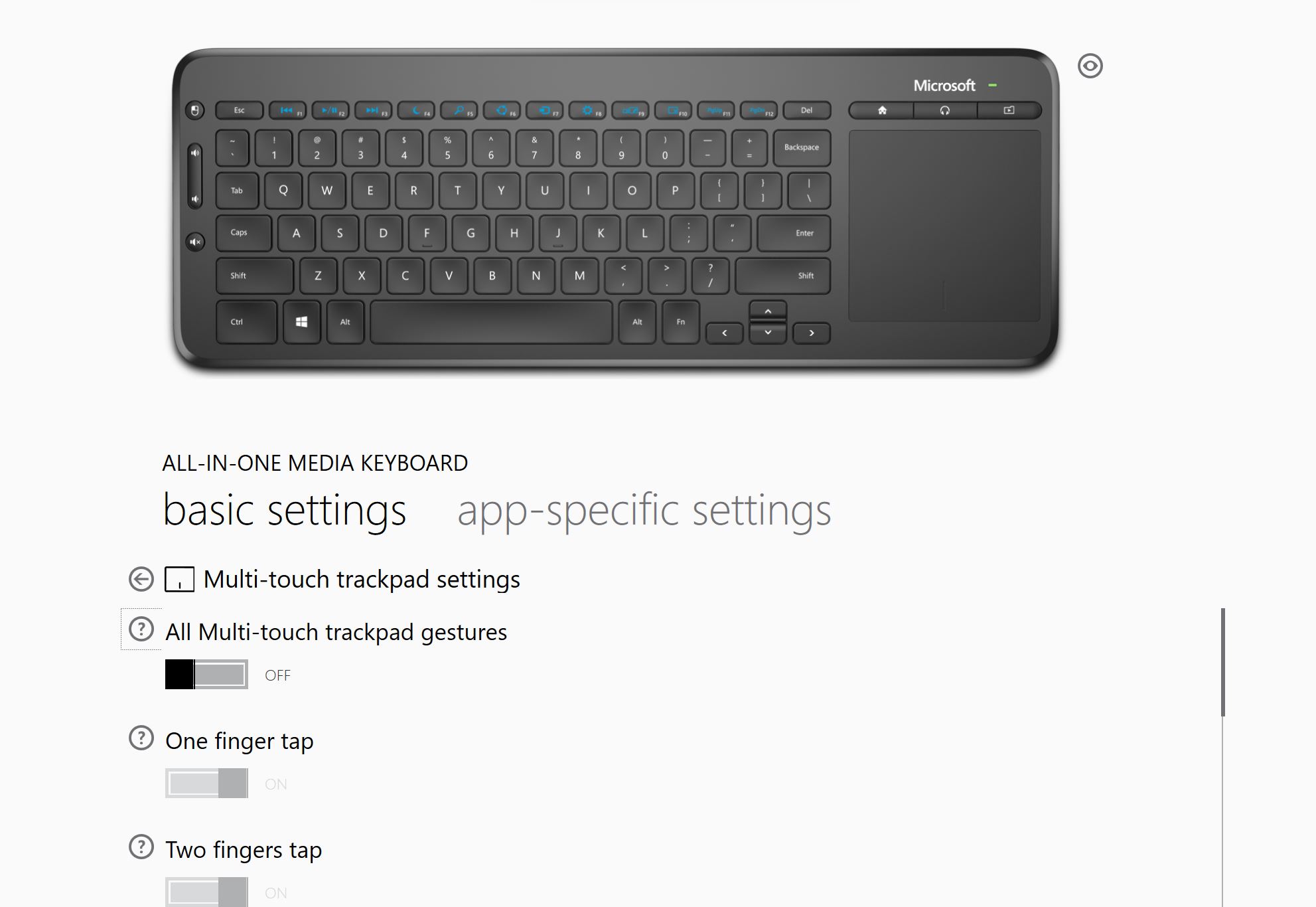 I cannot disable the touchpad on the All In One Microsoft keyboard ...