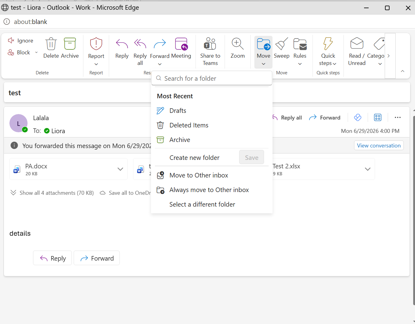 In the new Microsoft webmail, the number of move to options has been ...