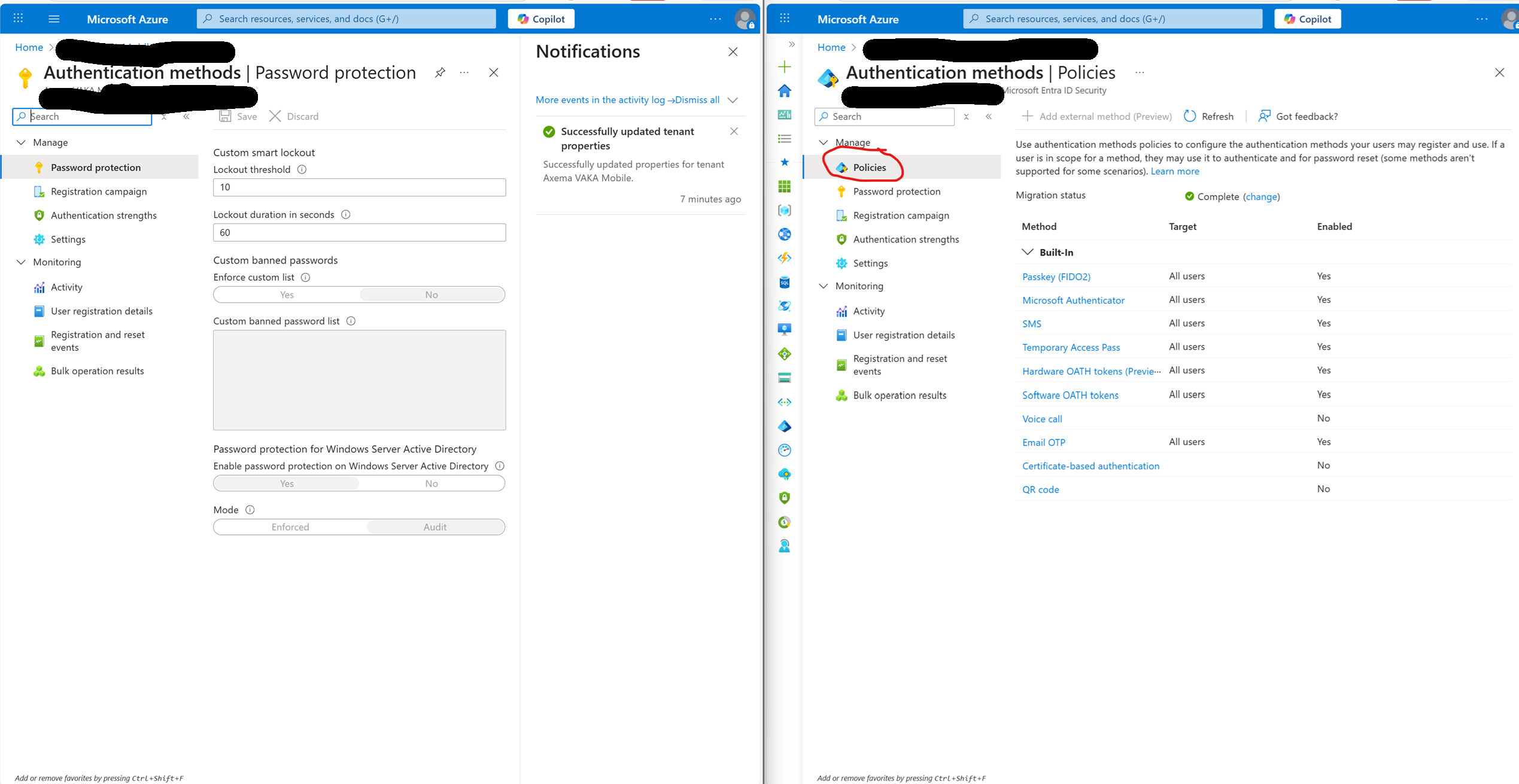 Authentication methods | Policies” section in several of our Microsoft ...