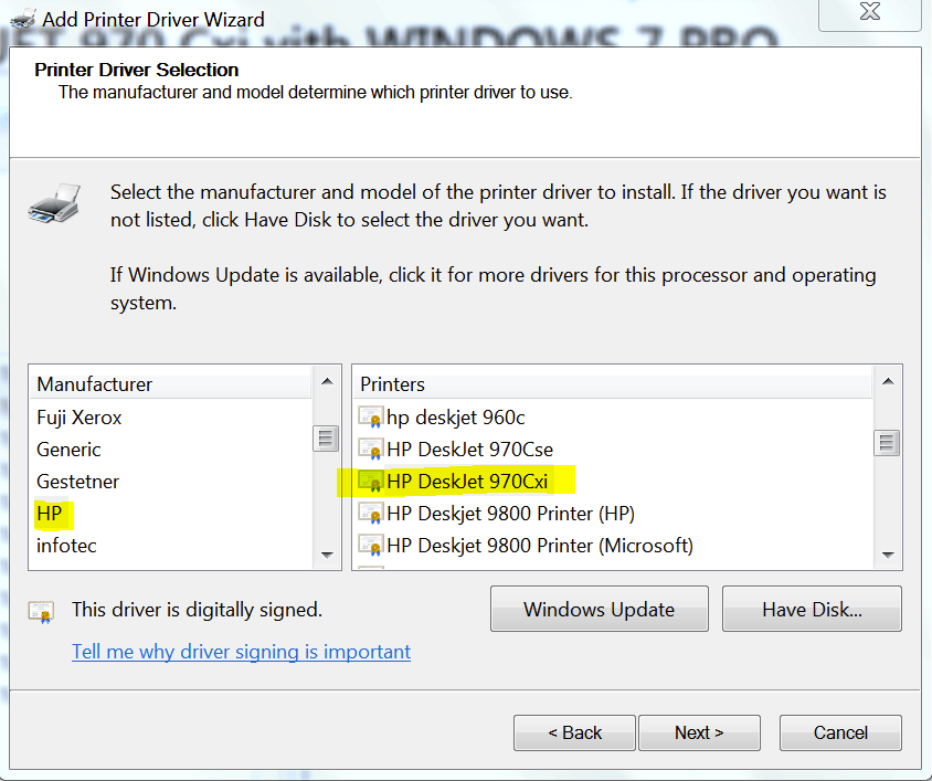 PRINTER HP DESKJET 970 Cxi vith WINDOWS 7 PRO - Microsoft Q&A