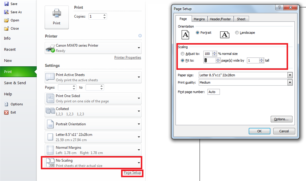 EXCEL worksheet shows different Print Preview with different Printers ...