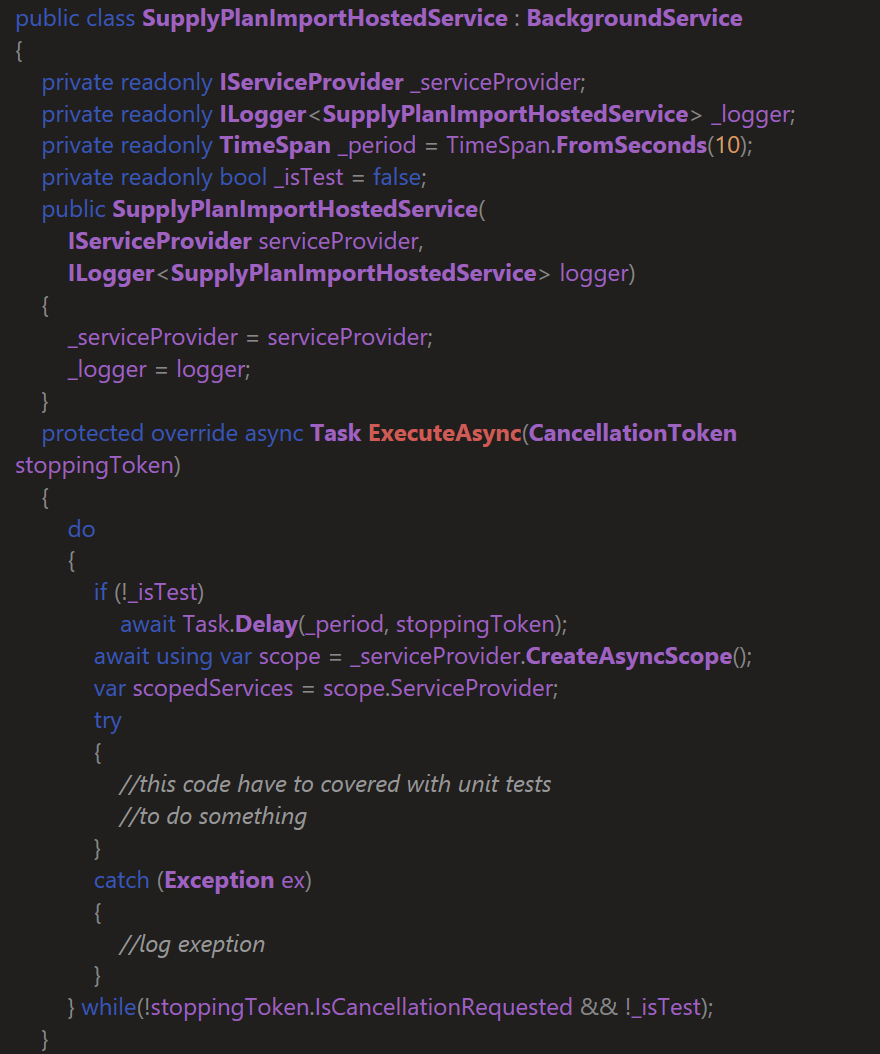 How to write unit tests for BackgroundService? - Microsoft Q&A