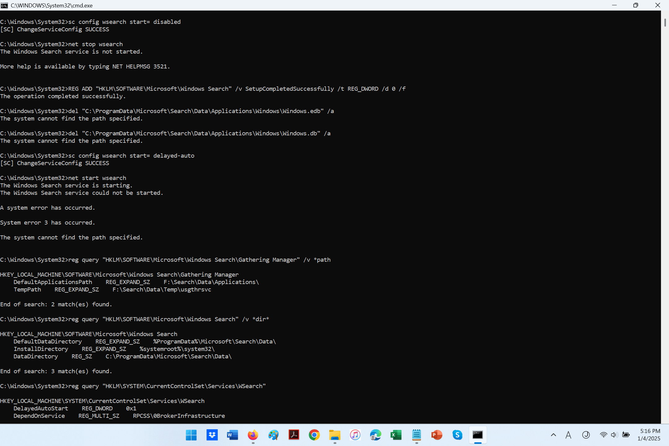 Could not Start Windows Search Service; "Error 3: The System Cannot Find the Path Specified ...