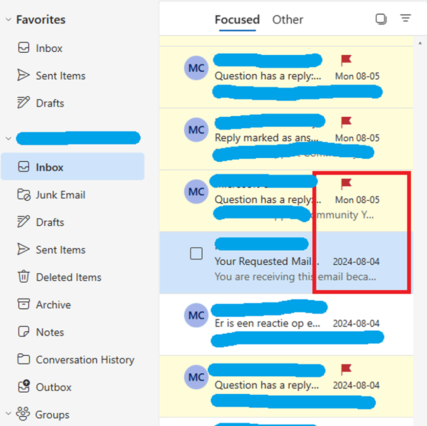 How do I get the received dates to show in the columns with received ...