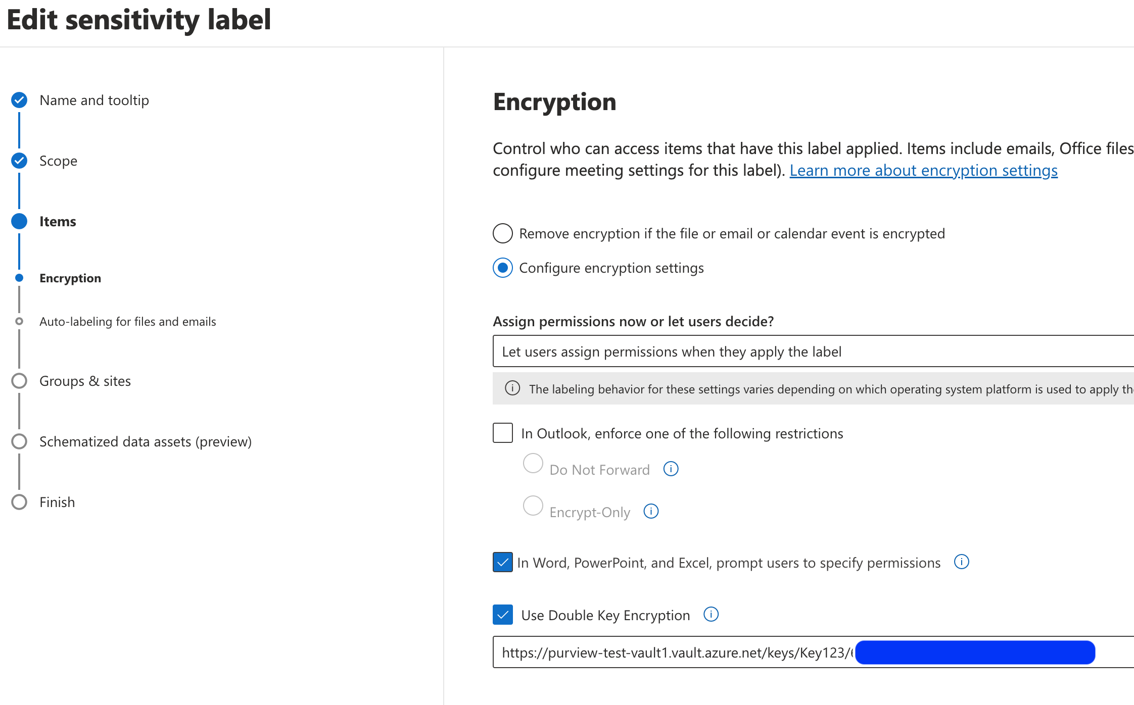 Set up sensitivity label with Double key Encryption has problem. - Microsoft Q&A