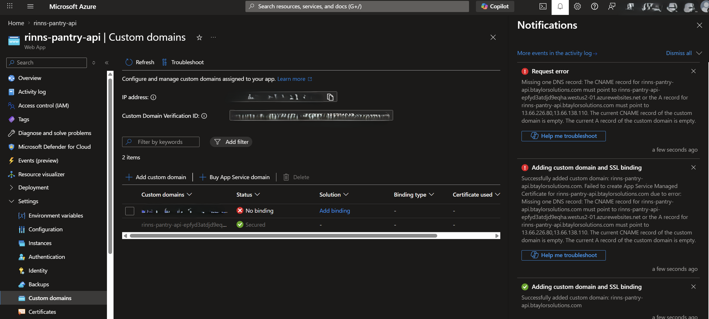 Cannot create Managed Certificate for Custom Domain - Microsoft Q&A