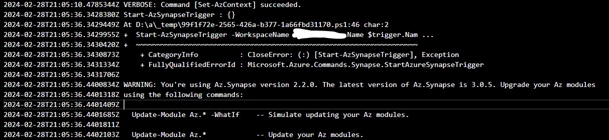 Start-AzSynapseTrigger PowerShell command throwing misleading exception in CI/CD pipeline ...