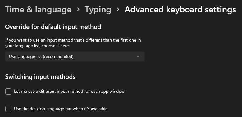 Windows 11 language bar "docked in the taskbar" greyed out - Microsoft Q&A