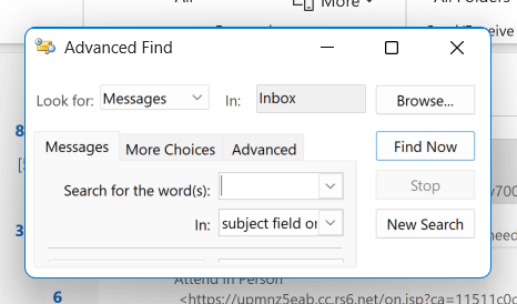 Outlook 365 Advanced Find Dialog Box does not size properly or remember settings - Microsoft Q&A