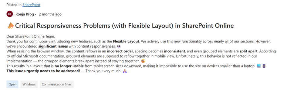Sharepoint Flexible Section not Responsive !? - Microsoft Q&A