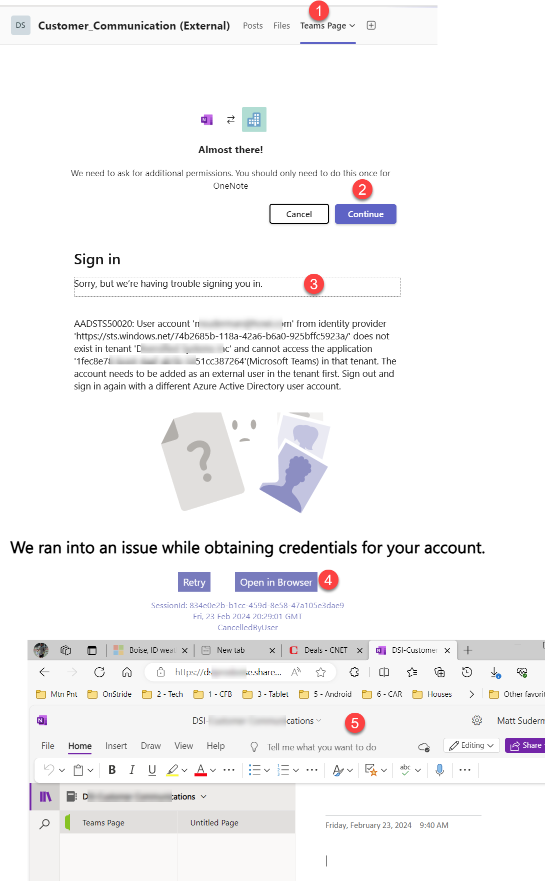 Open External OneNote page gives "can't sign in error" but opens in ...