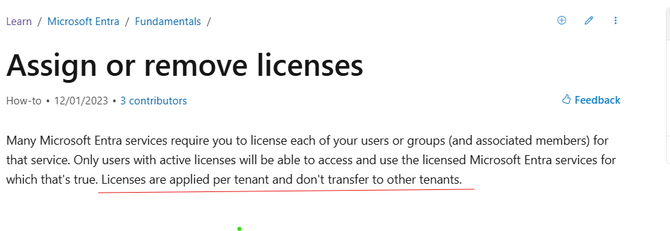 Can Microsoft Entra P2 license from one tenant be transferred to ...