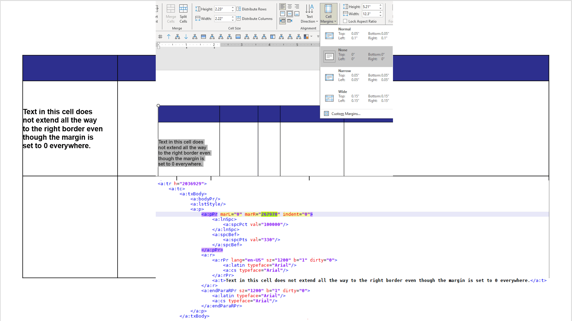 Text doens't fill the whole cell in PowerPoint - Microsoft Q&A