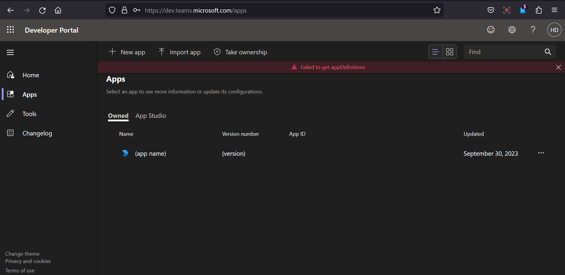 Unable to create new app from Developer Portal in Teams - Microsoft Q&A