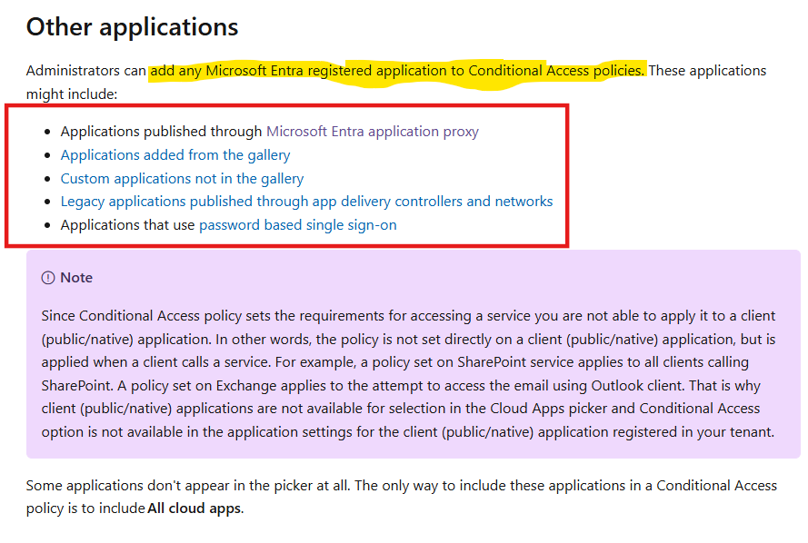 List of applications that are applicable for conditional access policy - Microsoft Q&A