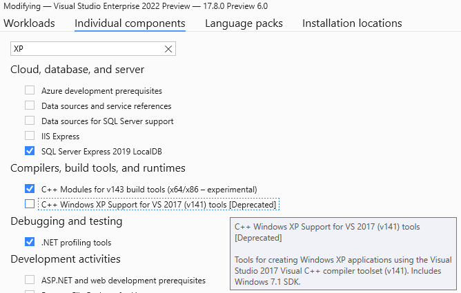 Visual Studio 2019 C++ toolset for XP missing? - Microsoft Q&A