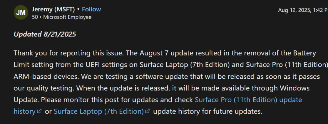 Surface Pro 8 Battery Limit setting question - Microsoft Q&A