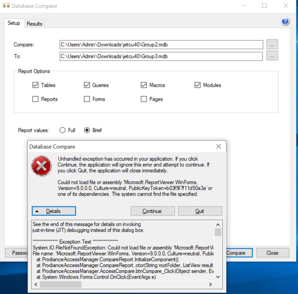 Bug in Access Database Compare Tool - Microsoft Q&A