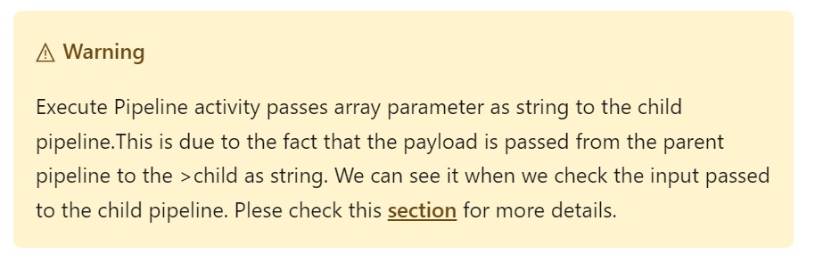 'Execute Pipeline' activity fails to pass a parameter of array type to child pipeline ...