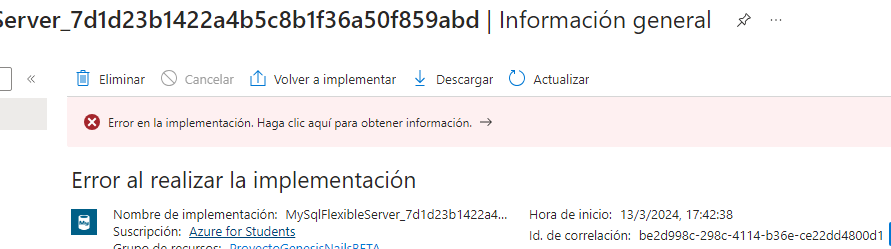 Error al tratar de implementar MySqlFlexibleServer - Microsoft Q&A