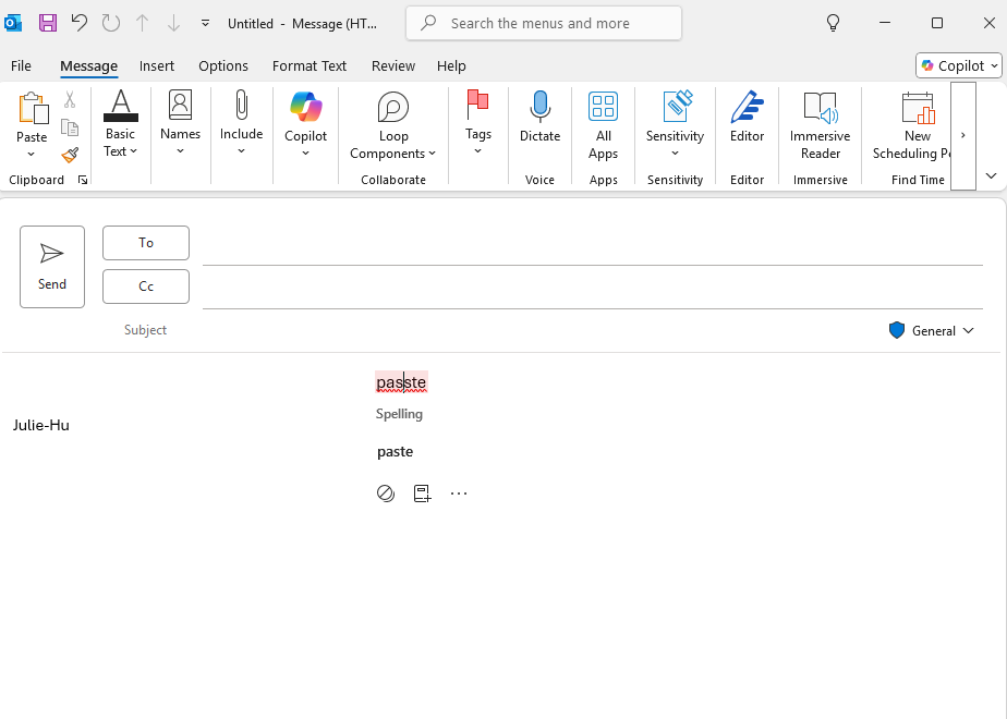 spell check on left click in Outlook - Microsoft Q&A