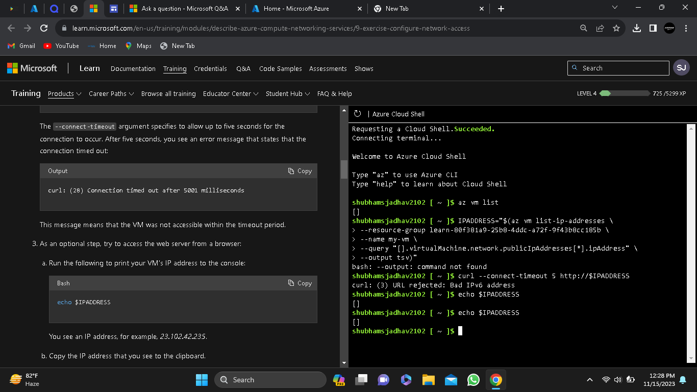 "Run the following to print your VM's IP address to the console" this the statement in which the ...