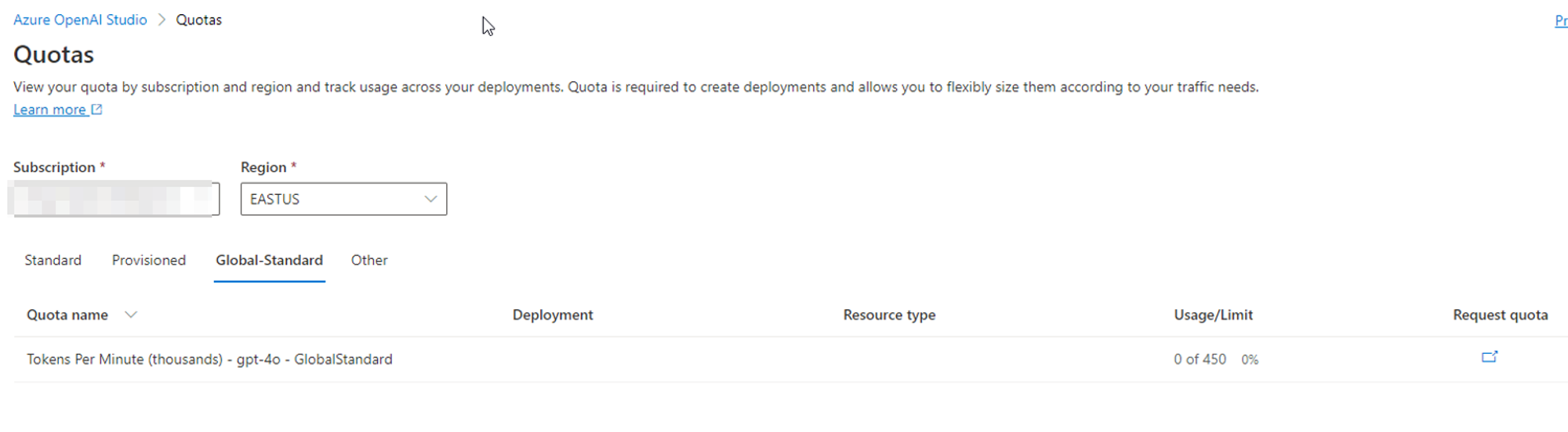 Troubleshooting quota discrepancies in Azure OpenAI Standard-Global deployment - Microsoft Q&A