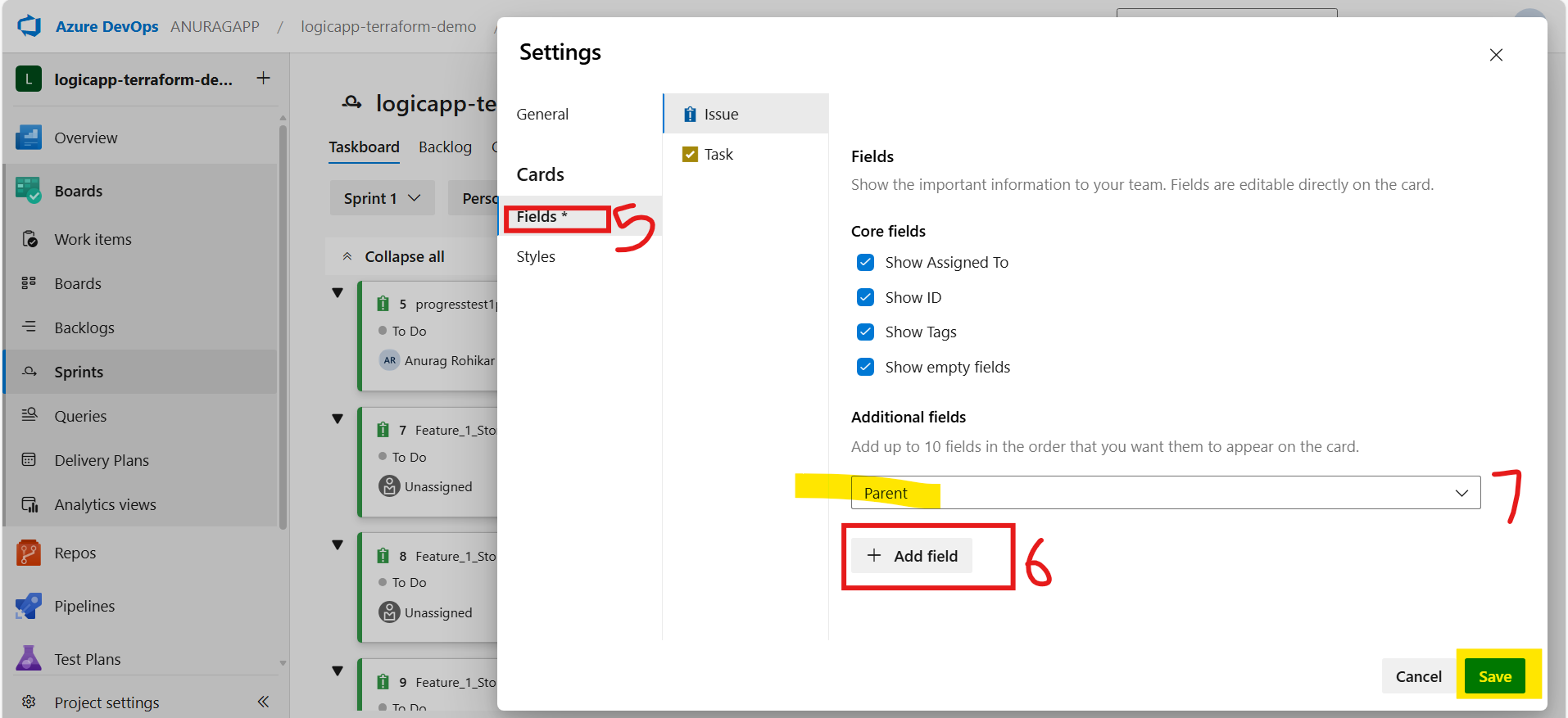 Can I set up a sprint board to display the parent of user stories ...