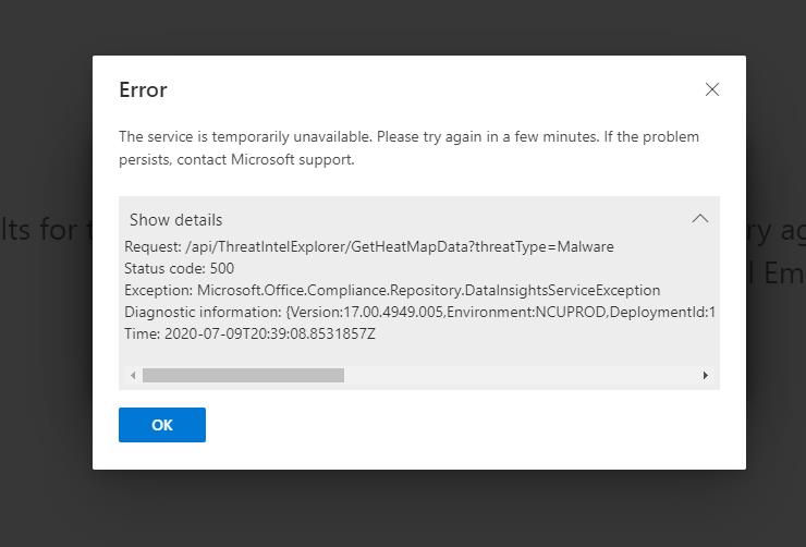 Office 365 Security and Compliance Error - Microsoft Q&A