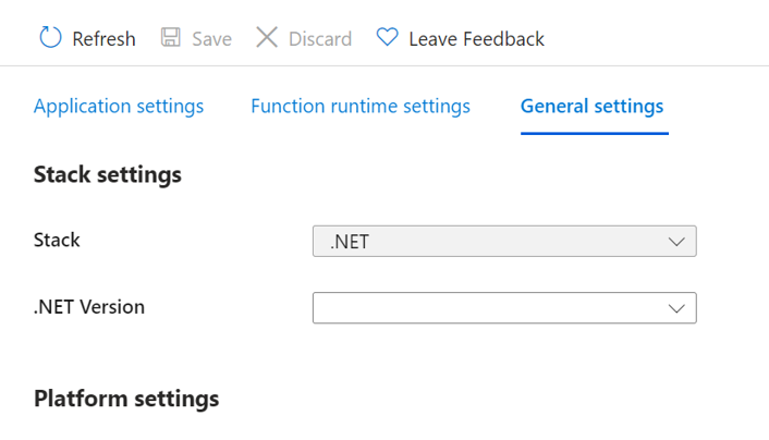 Azure Function .net Version not appearing in Stack Settings. - Microsoft Q&A