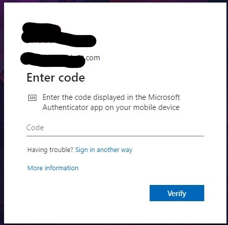 A shared folder on Onedrive requires authenticator code. The microsoft ...