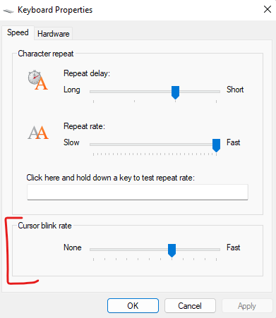 Cursor highlight delay adjustment - Microsoft Q&A