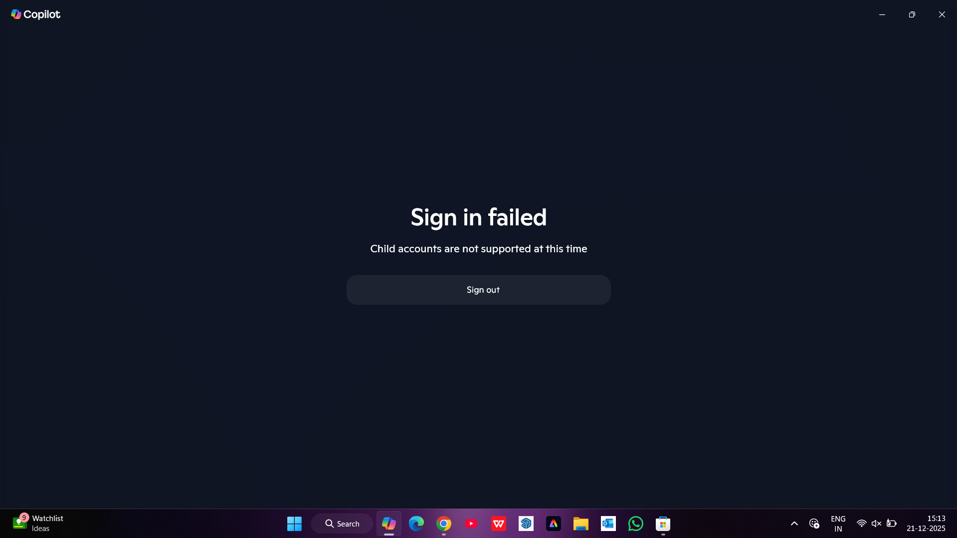 Hey I'm unable to login into the copilot. It says that "Child accounts ...