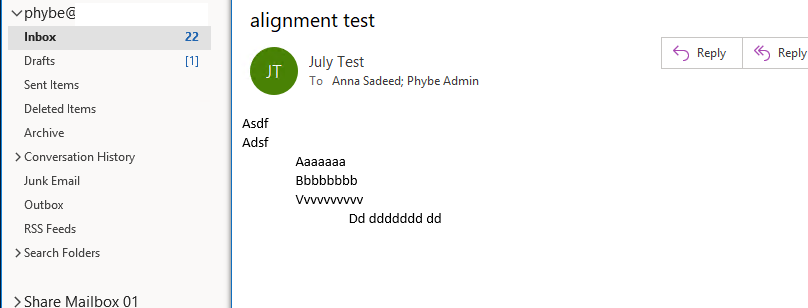 Alignment problem in the outlook mail items - Microsoft Q&A