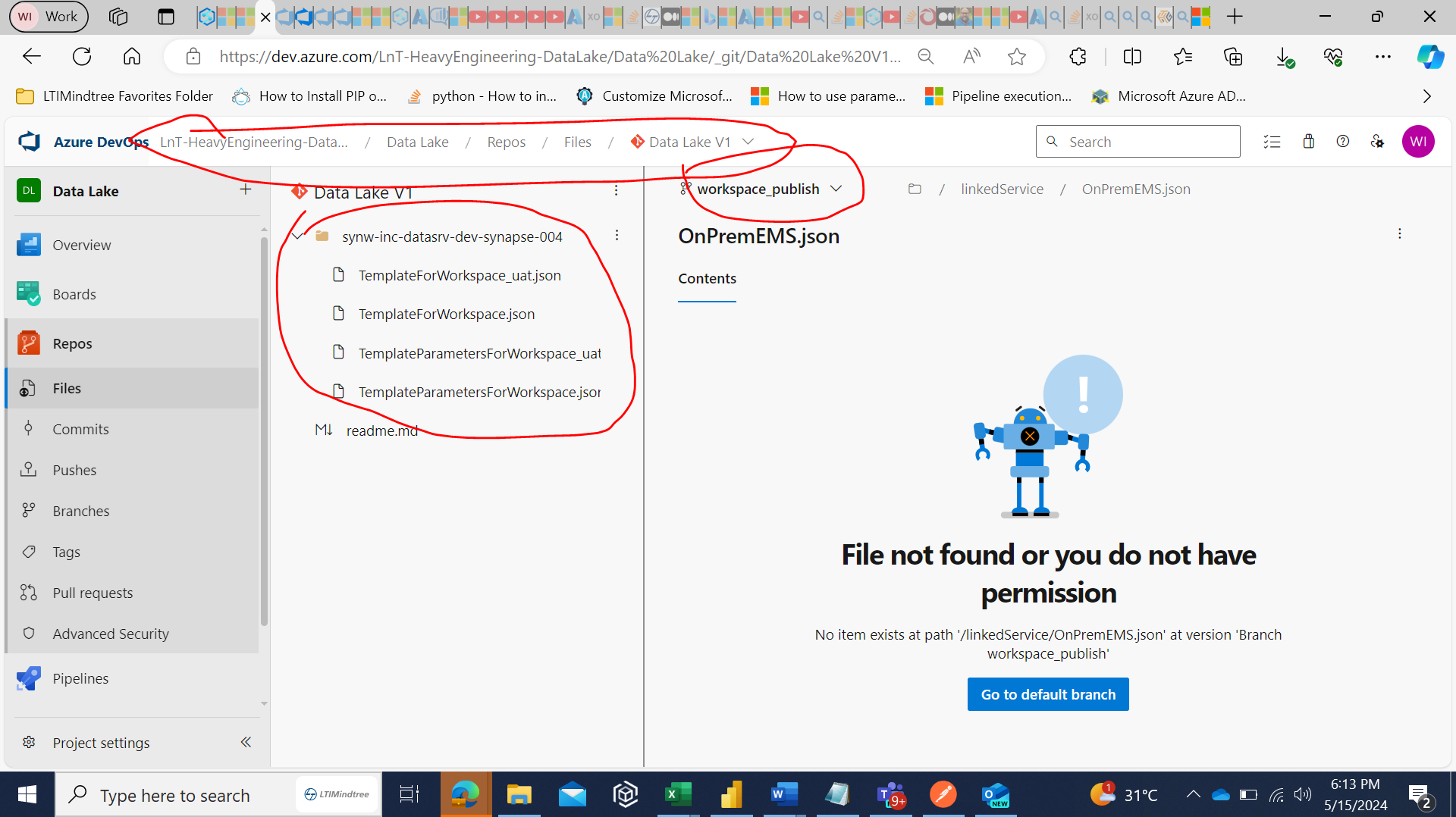 how to retrieve the path to workspace_publish branch OR any branch in devops , use that path in ...
