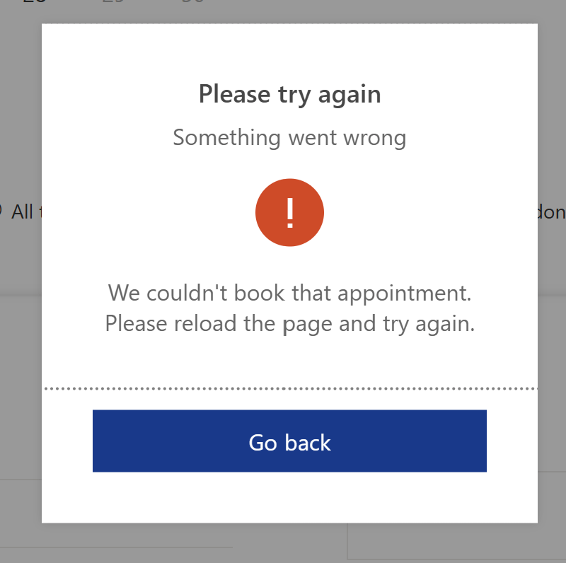 Microsoft Booking - Error every time someone tries to make a booking ...