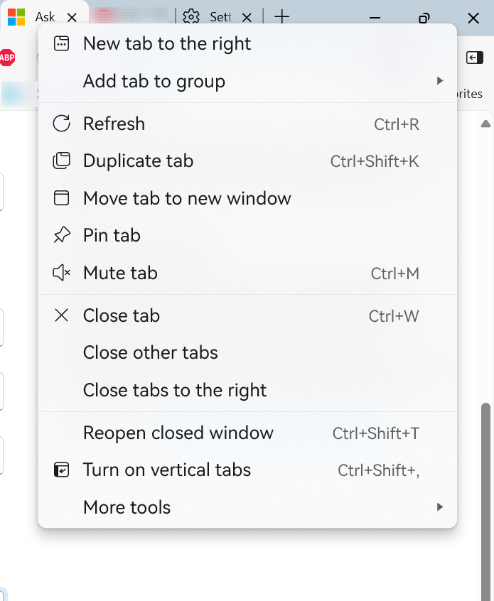 Why can't I find the option "Send tab to your devices" in the tab menu ...